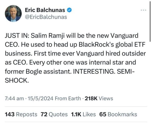 Vanguard names Bitcoin-friendly former BlackRock exec as new CEO – SUPEREX